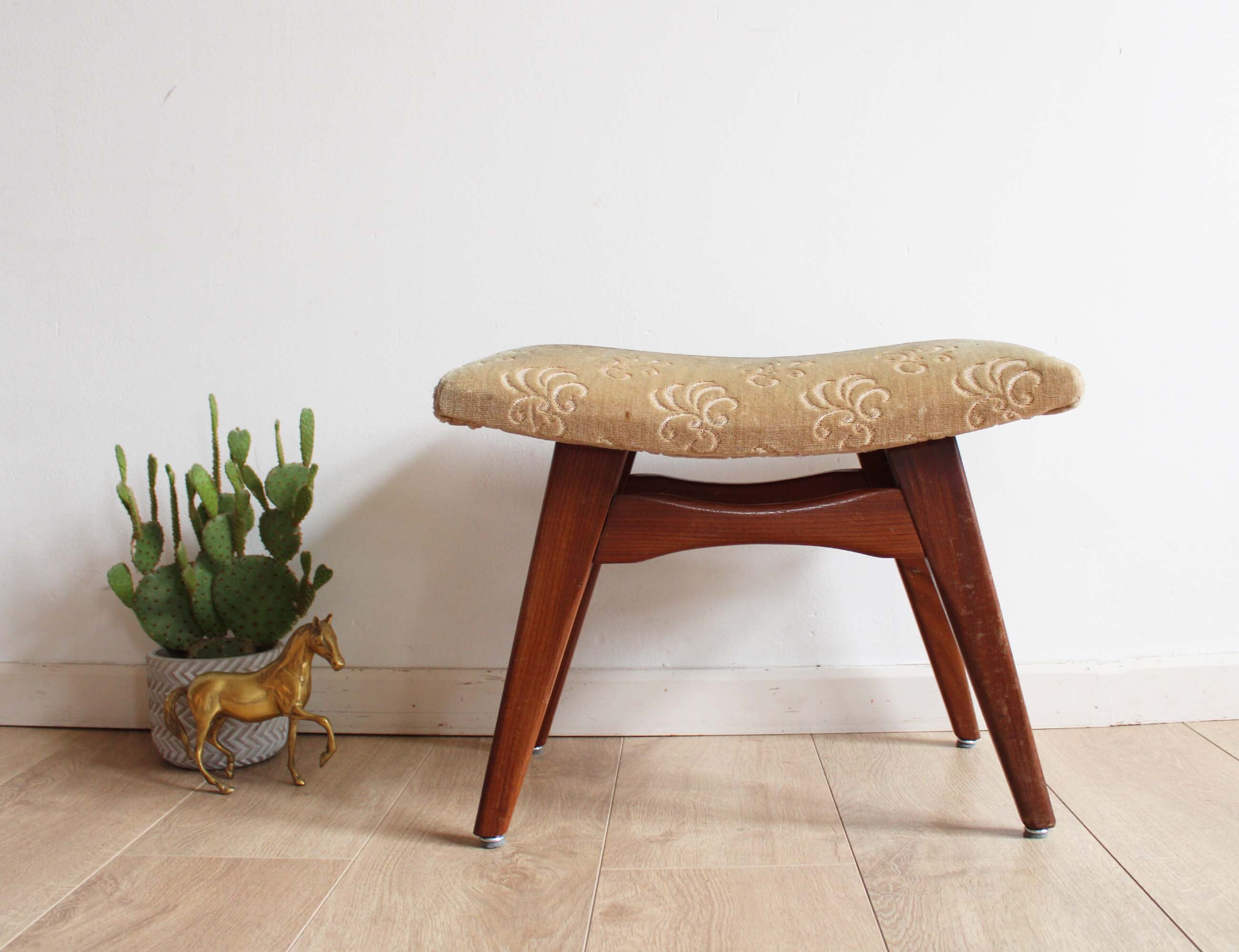 Vintage Footstool With Velor Upholstery. Wooden Retro Stool/lazy Knife ...