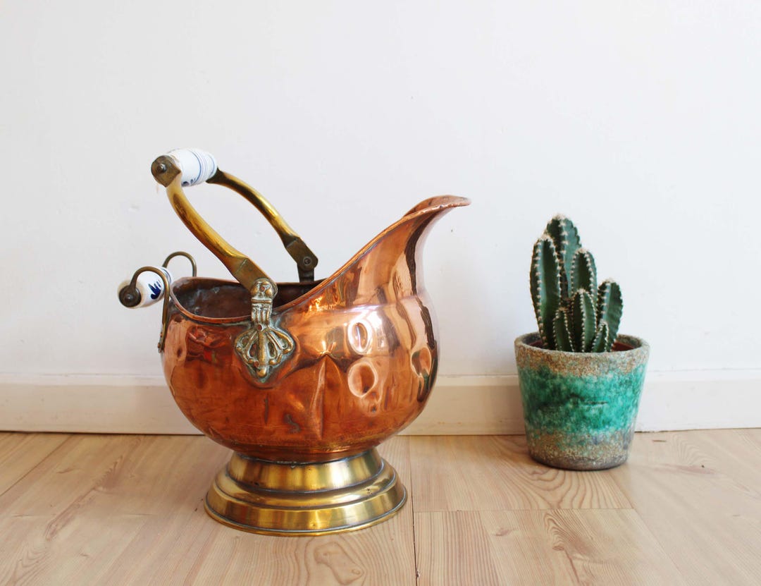 Antique Copper Coal Scuttle. Vintage Flower Pot / Kettle / Vase With ...