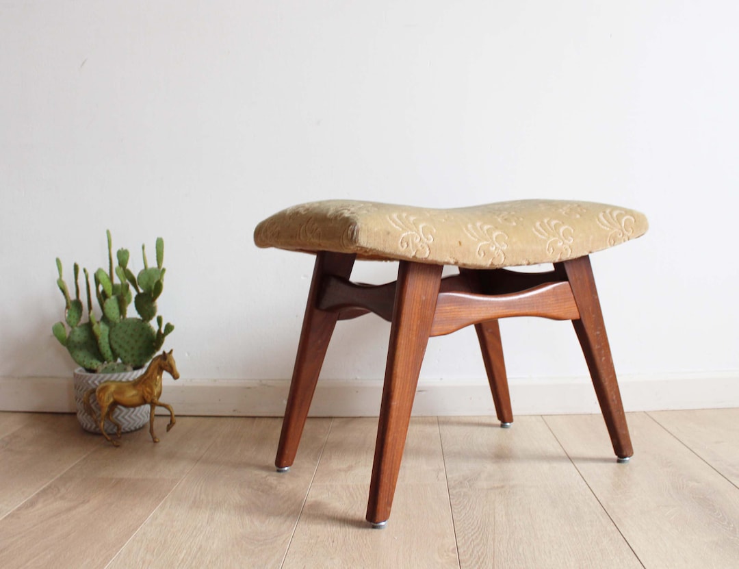 Vintage Footstool With Velor Upholstery. Wooden Retro Stool/lazy Knife ...