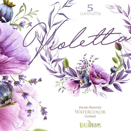 Boho Purple Floral Frame Clipart Watercolor Dahlia Clipart - Etsy