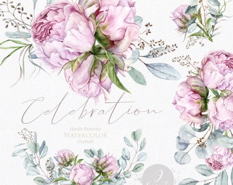 Peonies Watercolor Flowers Clipart. BOHO Hand Painted - Etsy