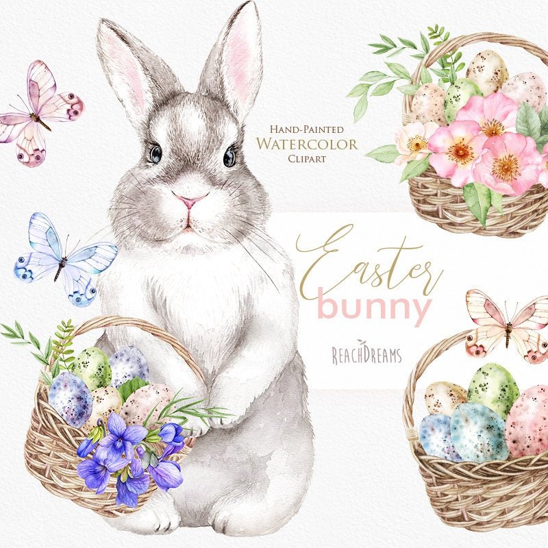 Watercolor Easter Bunny - Etsy