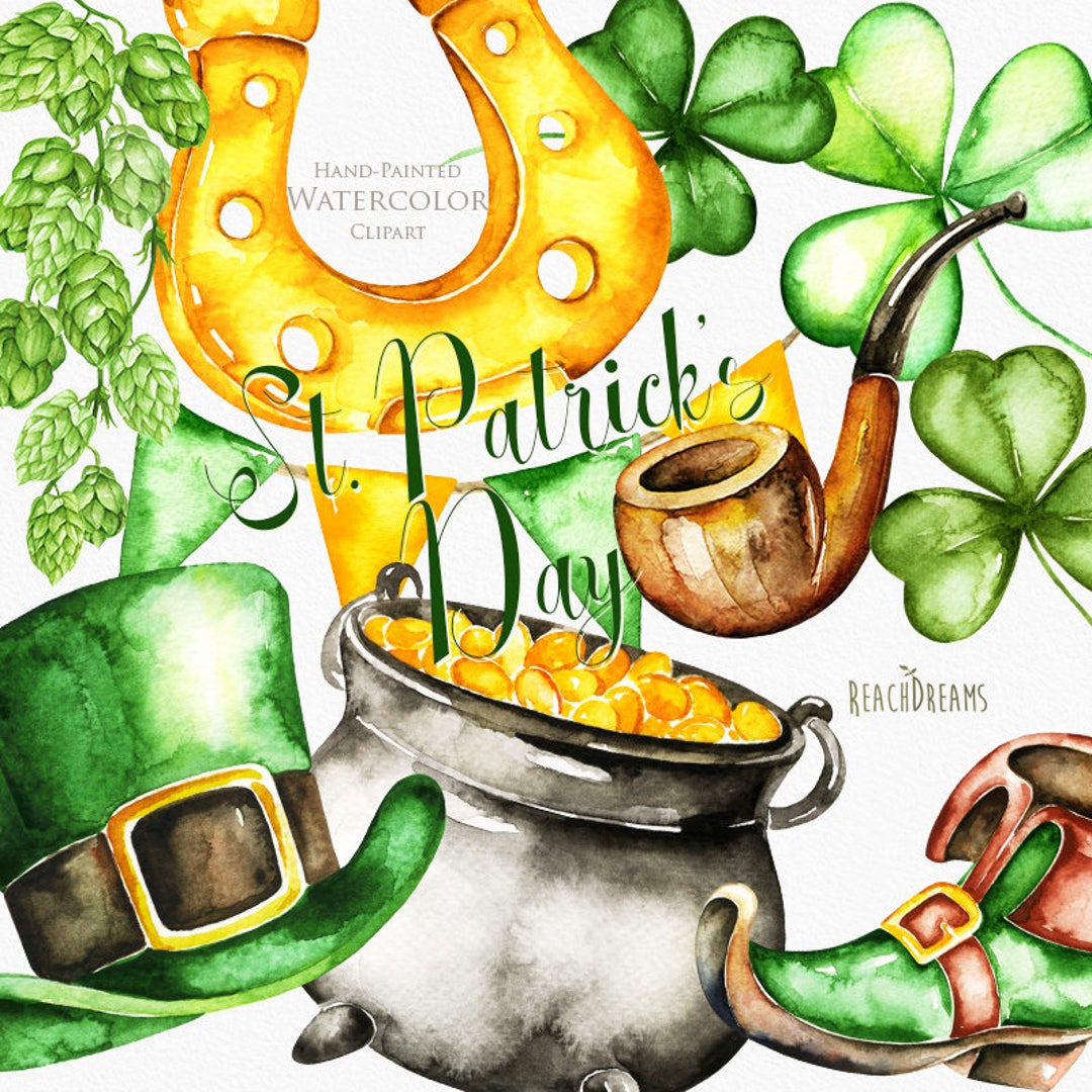 St. Patricks Day, Watercolor Saint Patrick's Day Сlipart, Shamrock ...