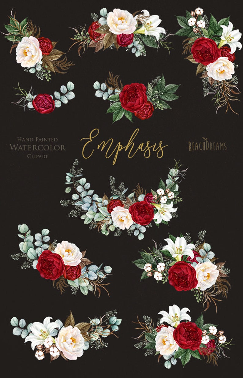 Marsala Peonies Watercolor Clipart Burgundy Floral Bouquets - Etsy