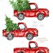 Watercolor Christmas Truck, Vintage Red Pickup, Pine Tree, Retro Car ...