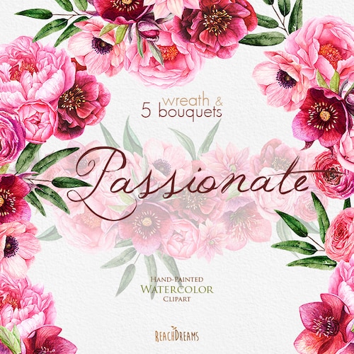 Peonies Watercolor Flowers Clipart. BOHO Hand Painted - Etsy