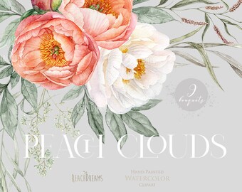 Peonies Watercolor Flowers Clipart. BOHO Hand Painted - Etsy