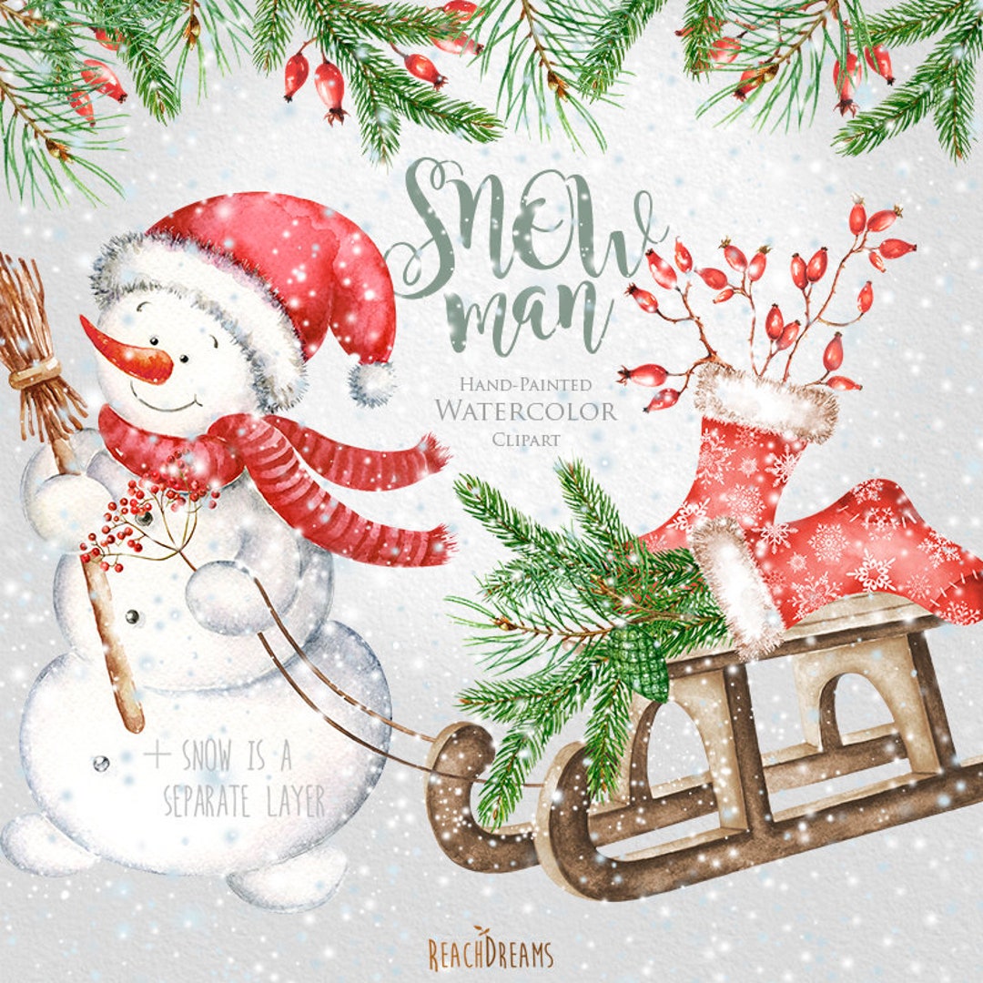 Snowman Watercolor Christmas Clipart, Holiday Winter Set, Christmas ...