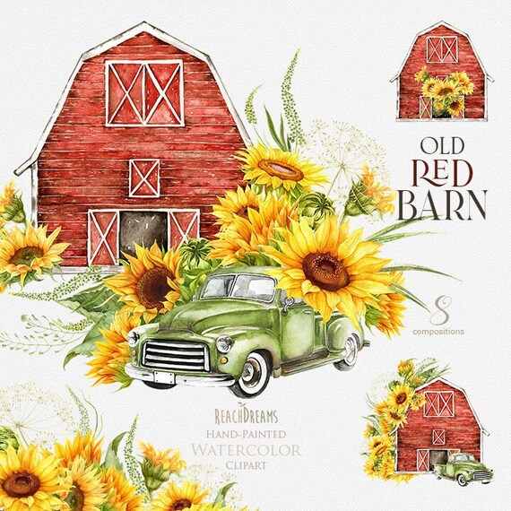 Old Red Barns Country Clip Art Red Farm Barn Silo Clipart | 15 High