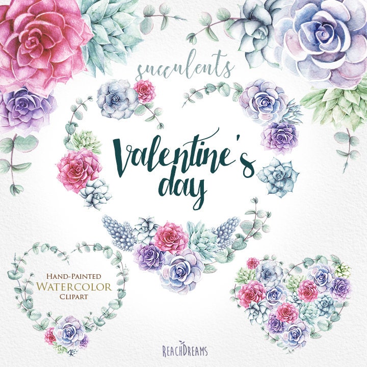 Valentine's Day Watercolor Succulents Clipart Resources - Etsy