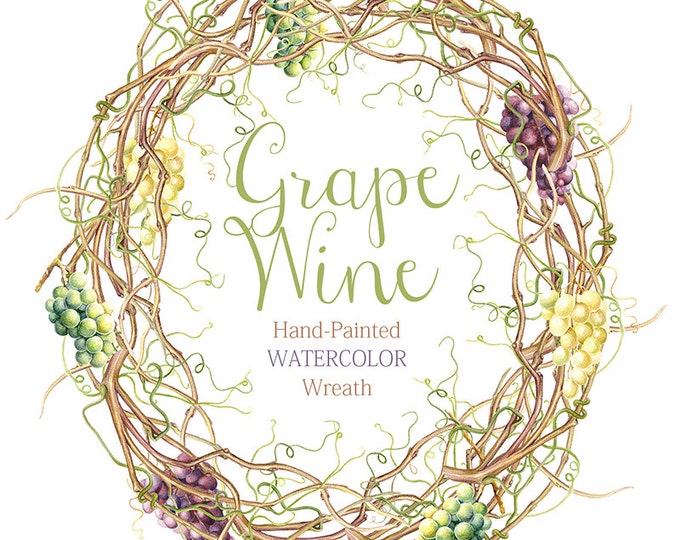 Watercolor Grapes Vine Wreath DIY Png Invite Wedding - Etsy