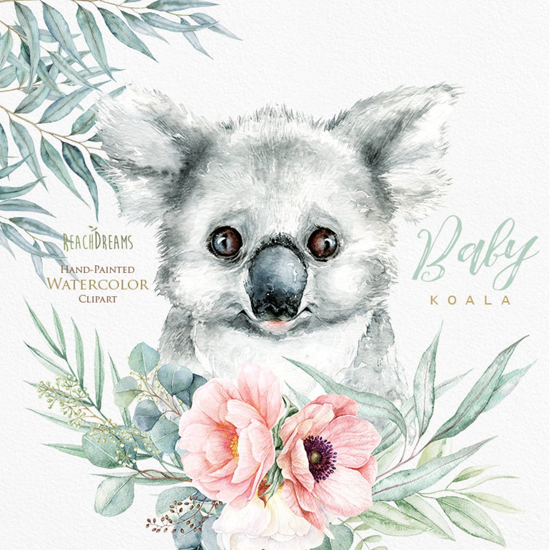 Watercolor Koala. Little Animals Clipart, Babies Portrait, Australia ...