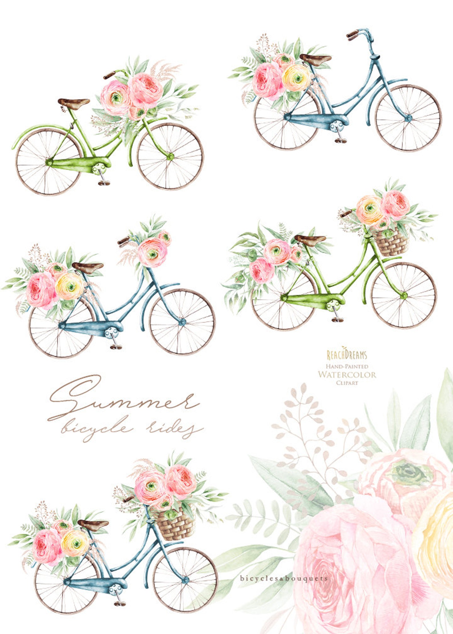 Bicycle With Flowers, Vintage, Summer Bouquets, Ranunculus, Velo ...