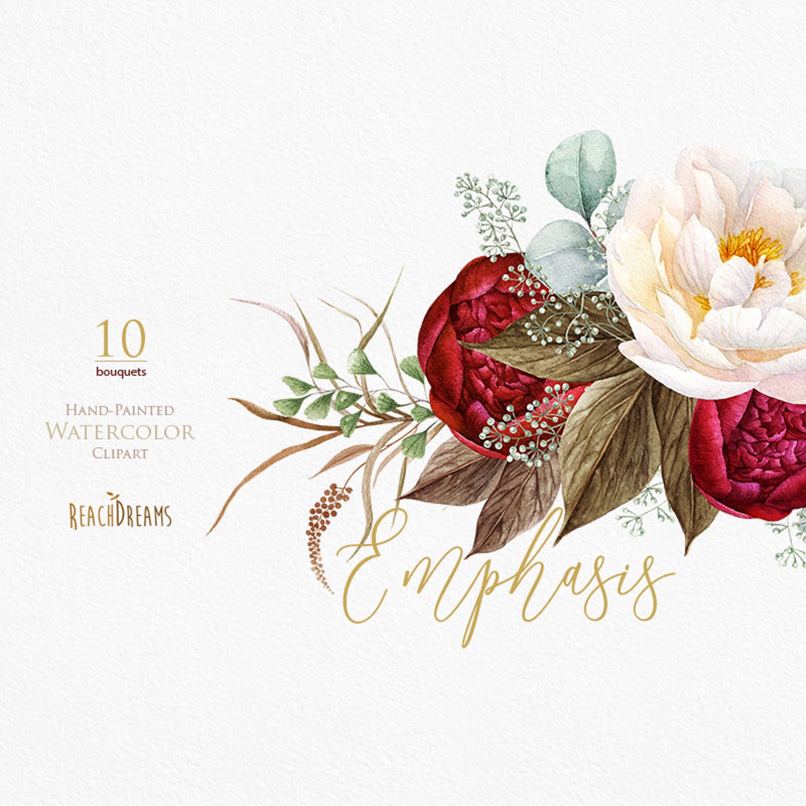 Marsala Peonies Watercolor Clipart, Burgundy Floral Bouquets ...
