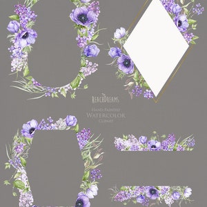 Violet Floral Clipart Lilac Anemones Watercolor Purple Spring Flowers ...