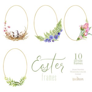 Easter Watercolor Clipart, Frames, Eggs, Floral, Feathers, Nest ...