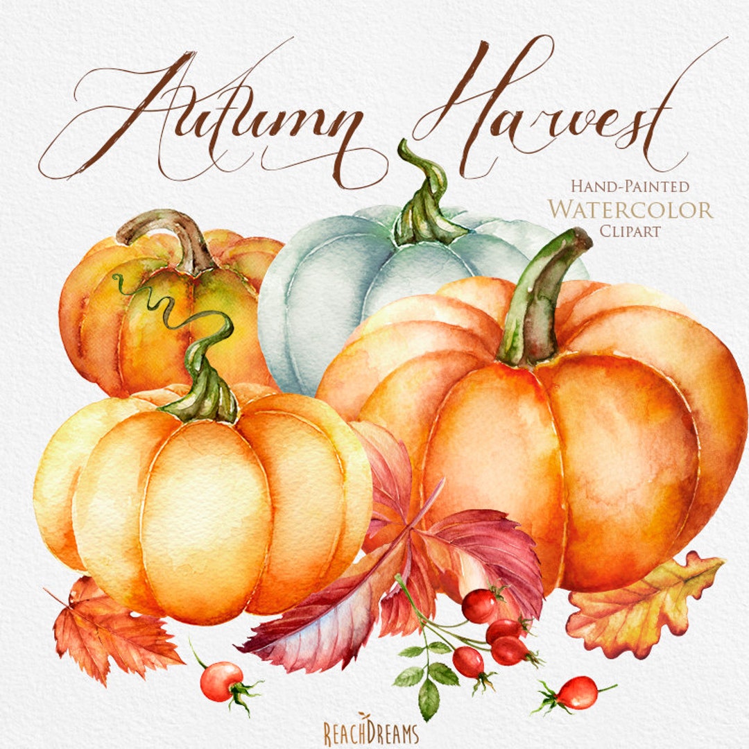 Pumpkin Watercolor Clipart, Halloween, Autumn, Briar, Yellow Leaves ... Pumpkin Watercolor Clipart, Halloween, Autumn, Briar, Yellow Leaves ...