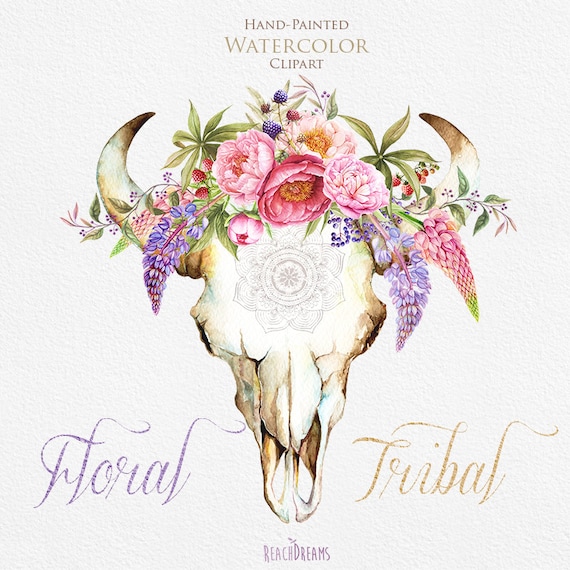 Paper, Party & Kids boho skulls Bull skulls clipart,boho clipart boho ...