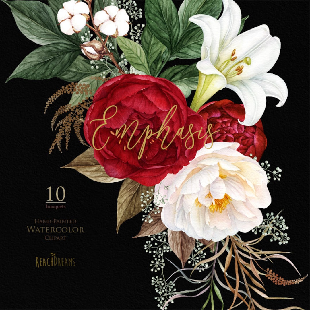 Marsala Peonies Watercolor Clipart, Burgundy Floral Bouquets ...