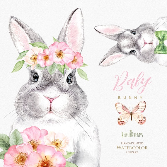 Cute Watercolor Bunny Clipart Digital Art & Collectibles etna.com.pe