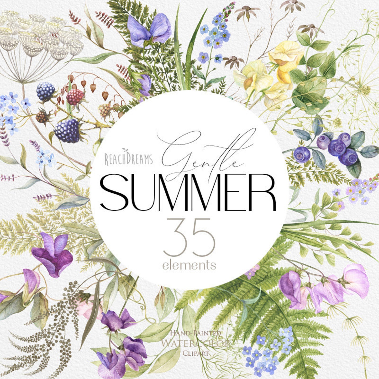 Wildflowers Watercolor Floral Clipart Meadow Spring Summer - Etsy