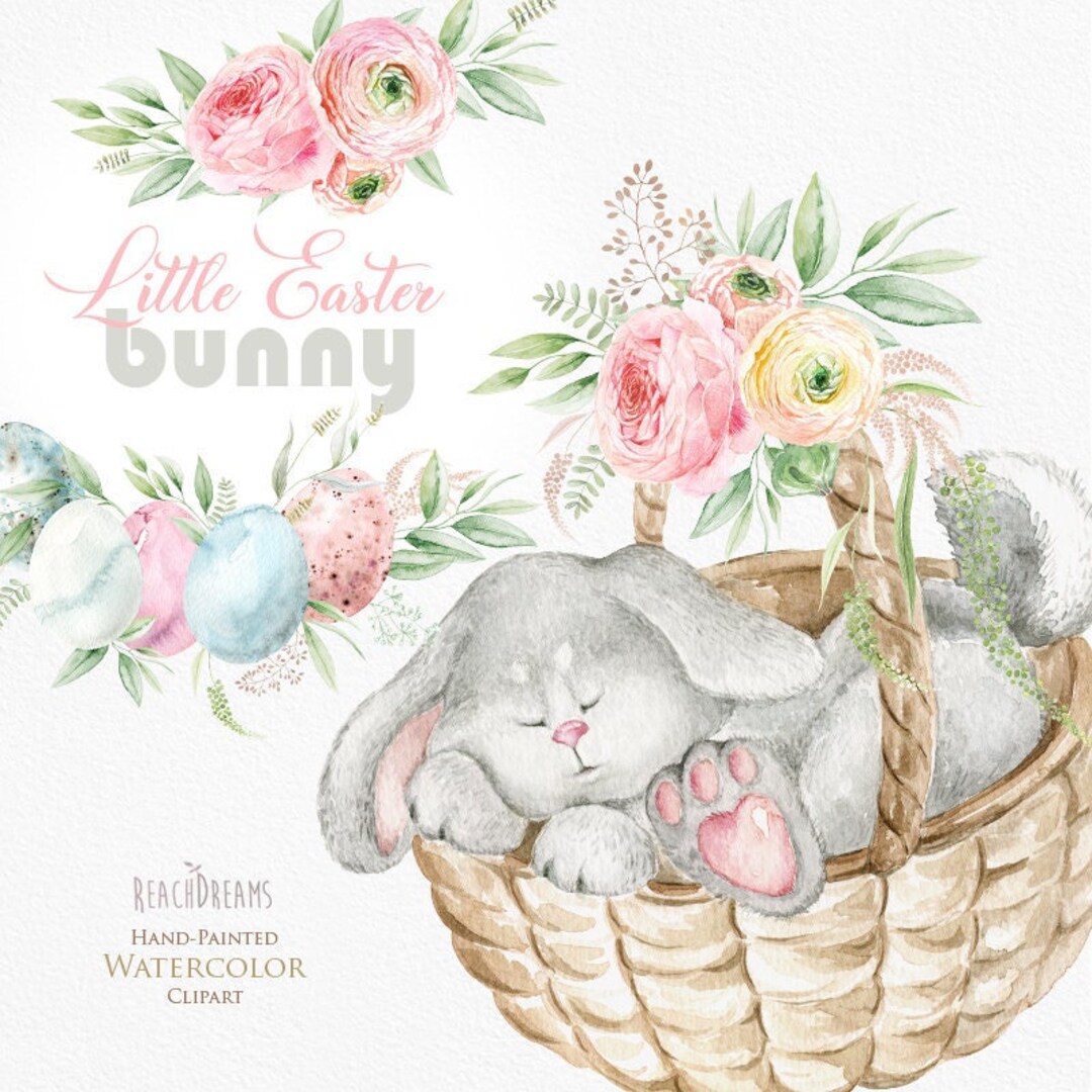 Watercolor Bunny Little Animals Clipart, Rabbit, Babies Portrait ...