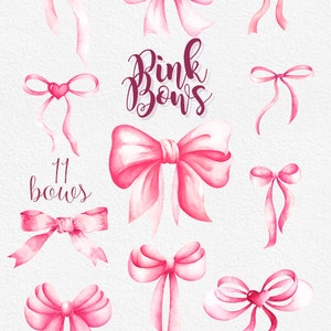 Pink Bows Watercolor Handpainted Clipart, Silk Bow, Romantic, Quote ...