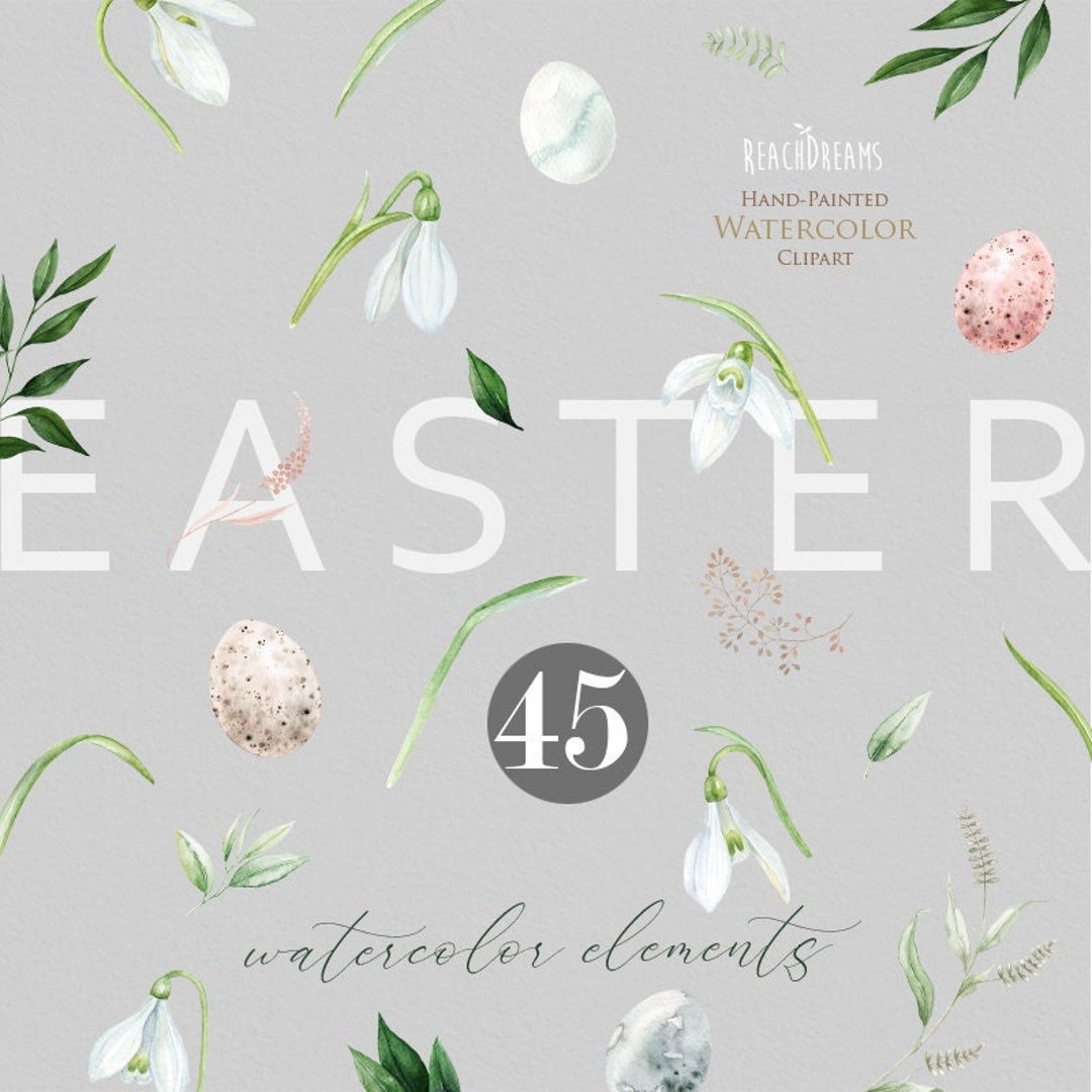 Easter Spring Watercolor Clipart, Snowdrop Floral, Eggs Clip Art ...