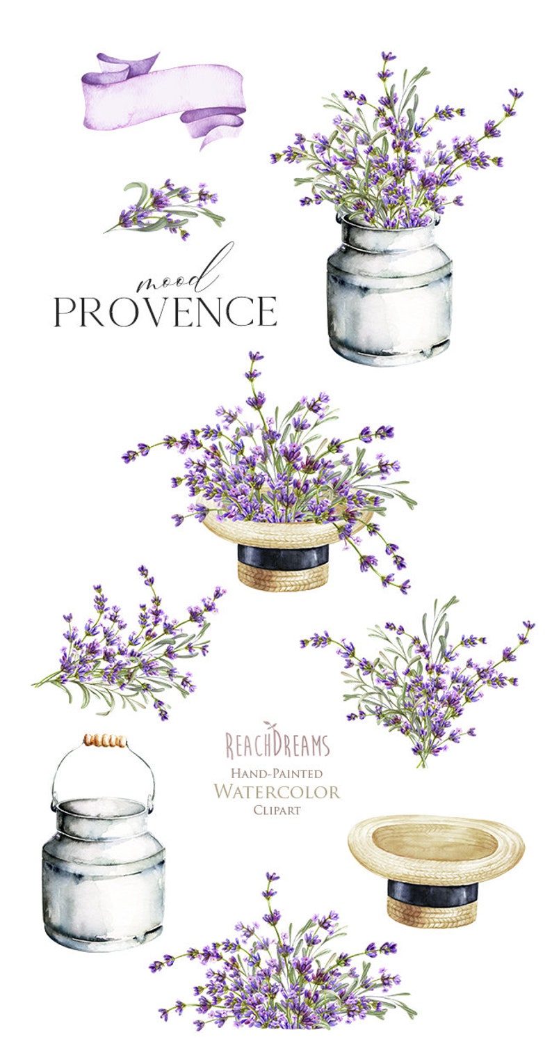 Lavender Watercolor Floral Provence Violet Flowers Wedding - Etsy
