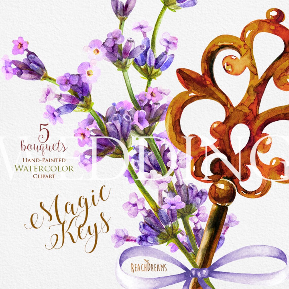 Watercolor Keys and Flowers Clipart Hand Painted Watercolour | Etsy