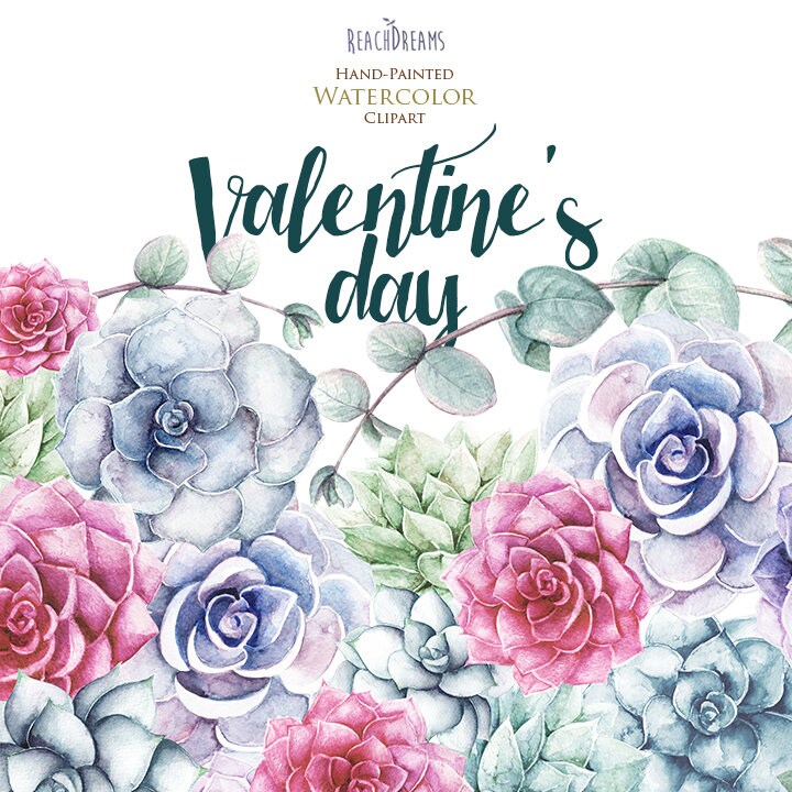 Valentine's Day Watercolor Succulents Clipart Resources - Etsy