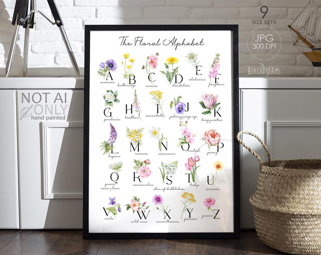 Floral Alphabet Printable, Abc's Print, Colorful Wildflower, Flowers ...