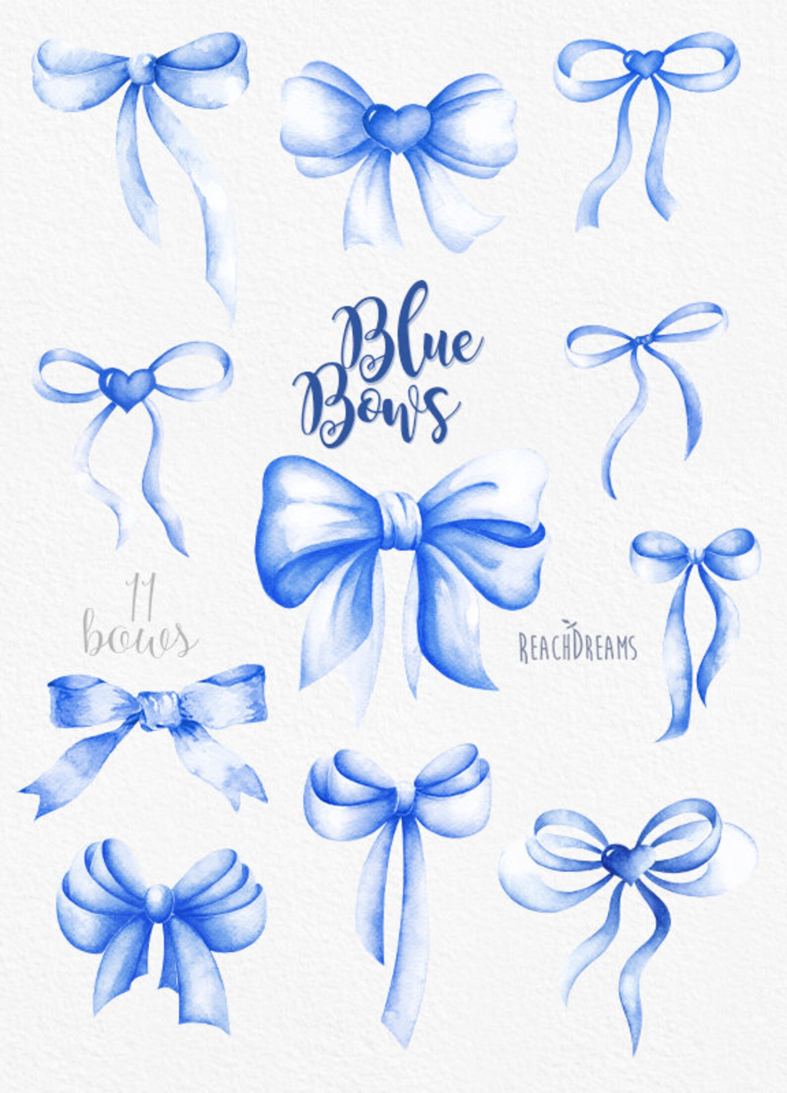 Blue Bows. Watercolor Clipart. Handpainted. Silk Bow - Etsy