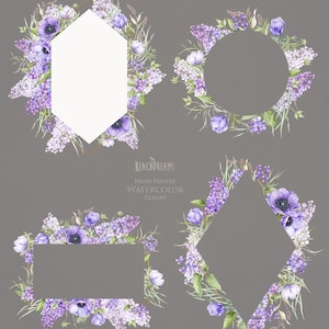 Violet Floral Clipart Lilac Anemones Watercolor Purple Spring Flowers ...
