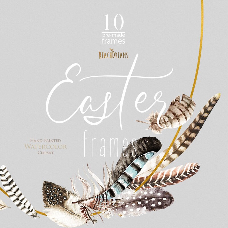 Easter Watercolor Clipart, Frames, Eggs, Floral, Feathers, Nest ...