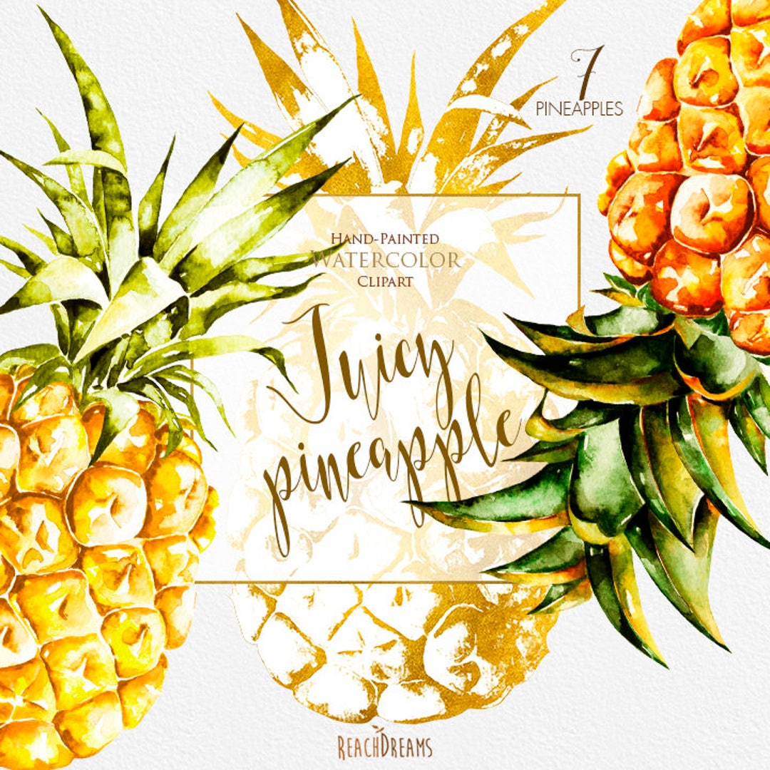 Watercolor Pineapple Clipart, Tropical Fruit, Exotic Hawaii, Yellow ...