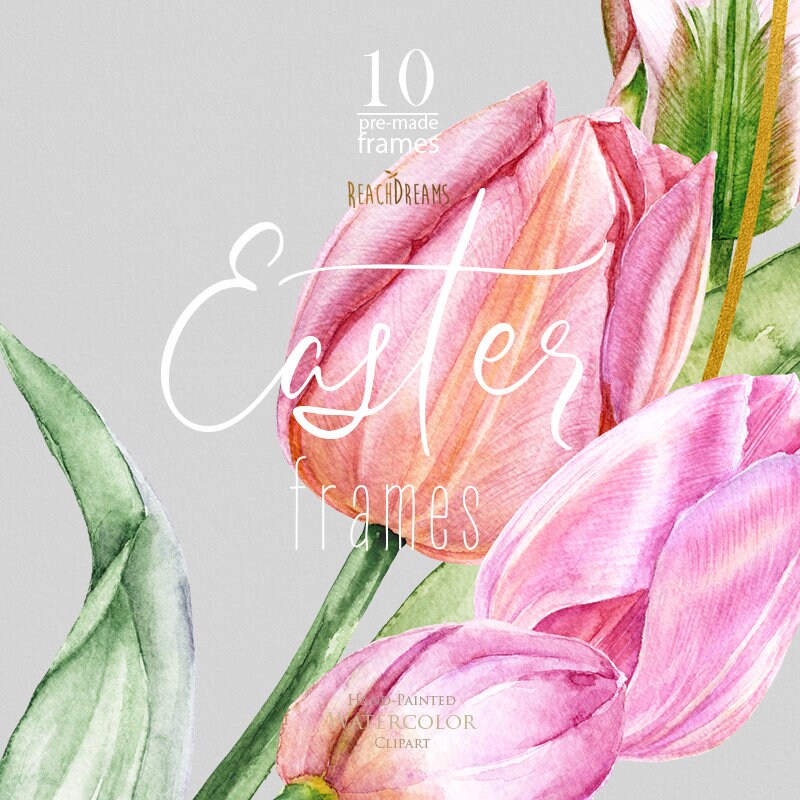 Easter Watercolor Clipart, Frames, Eggs, Floral, Feathers, Nest ...