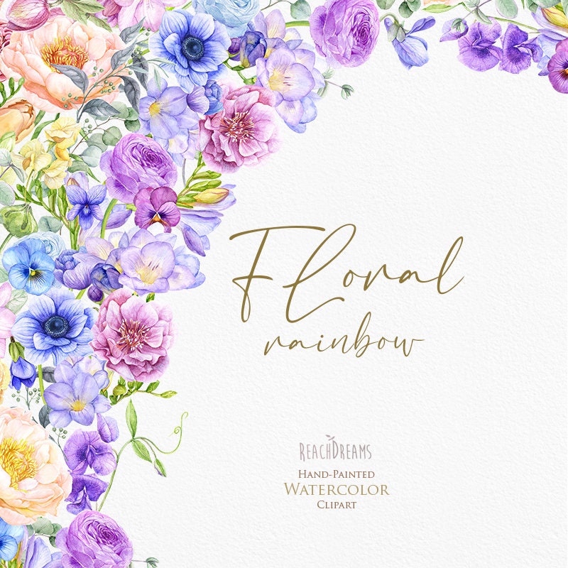 Floral Rainbow Watercolor Clipart Wedding Welcome Sign Boho - Etsy