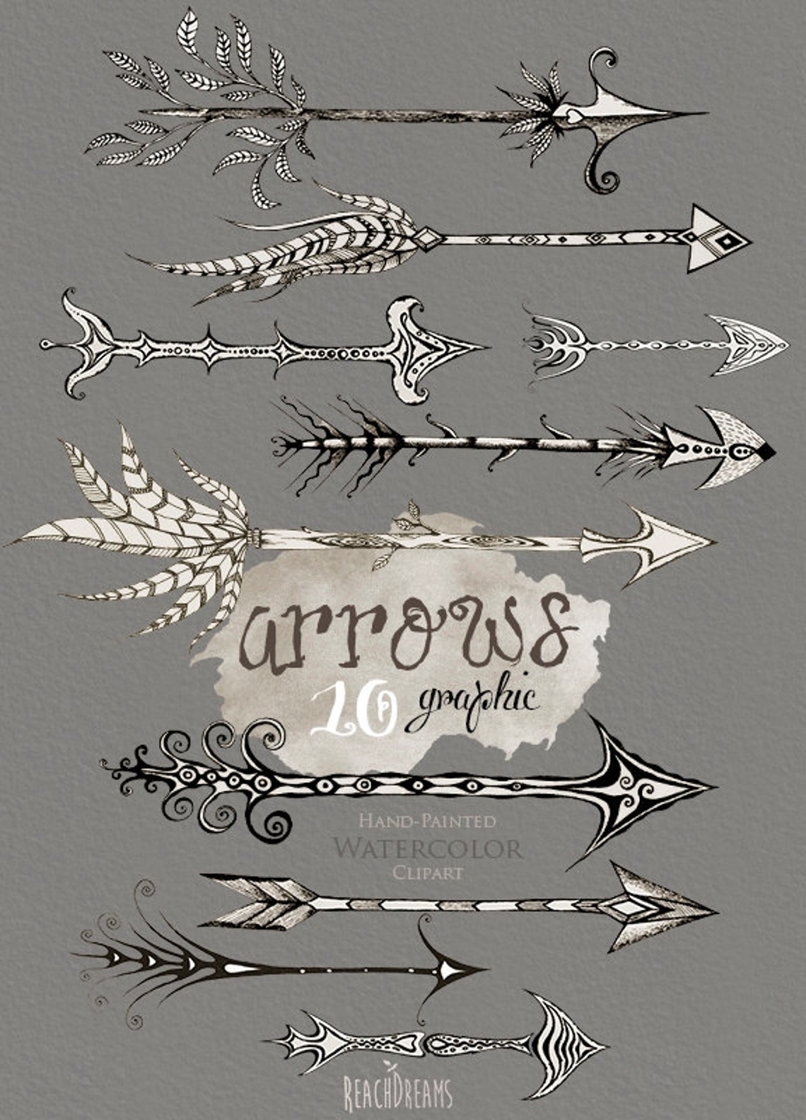 Arrows Clipart. Hand Drawn Clip Art Tribal Arrows Instant | Etsy