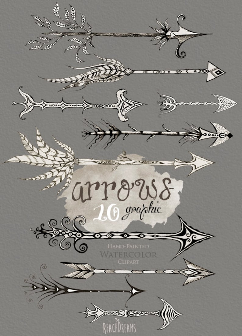 Arrows Clipart. Hand Drawn Clip Art Tribal Arrows Instant Download PNG ...