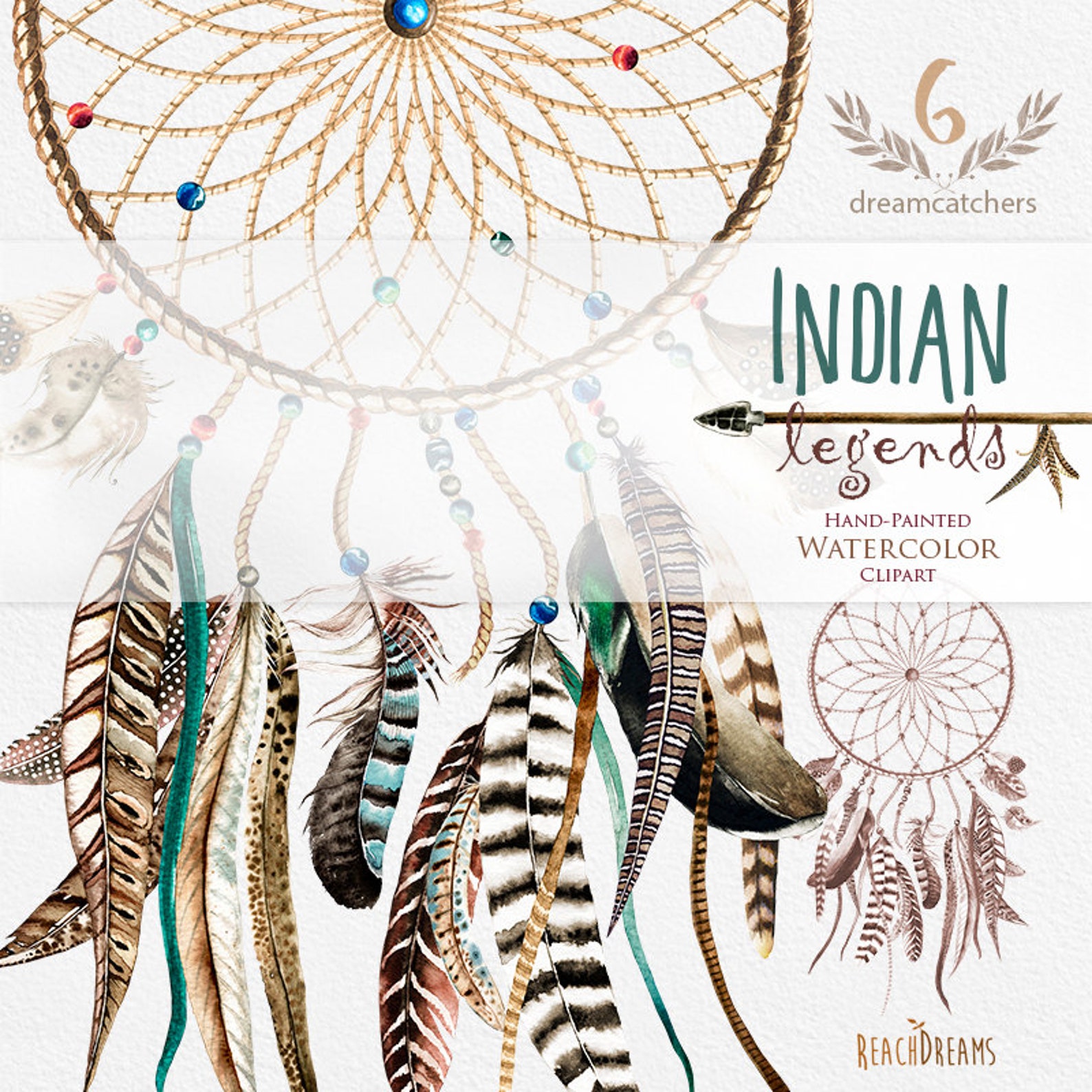 Indian Legends. Watercolor Dreamcatchers Clipart Tribal - Etsy