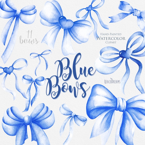 Blue Watercolor Bow Clipart - Etsy