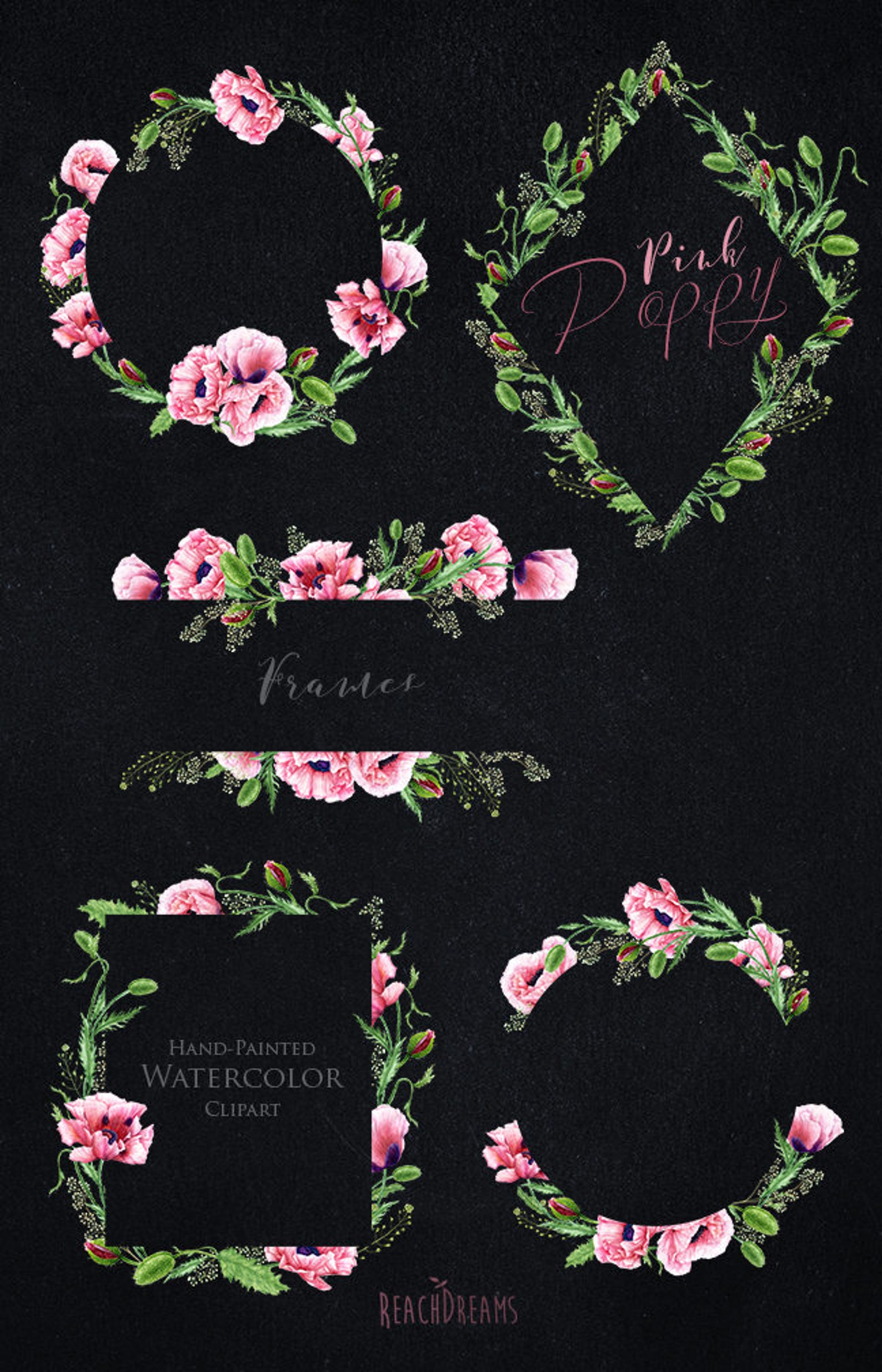 Watercolor Pink Poppy Handpainted Frames Poppies Flowers - Etsy