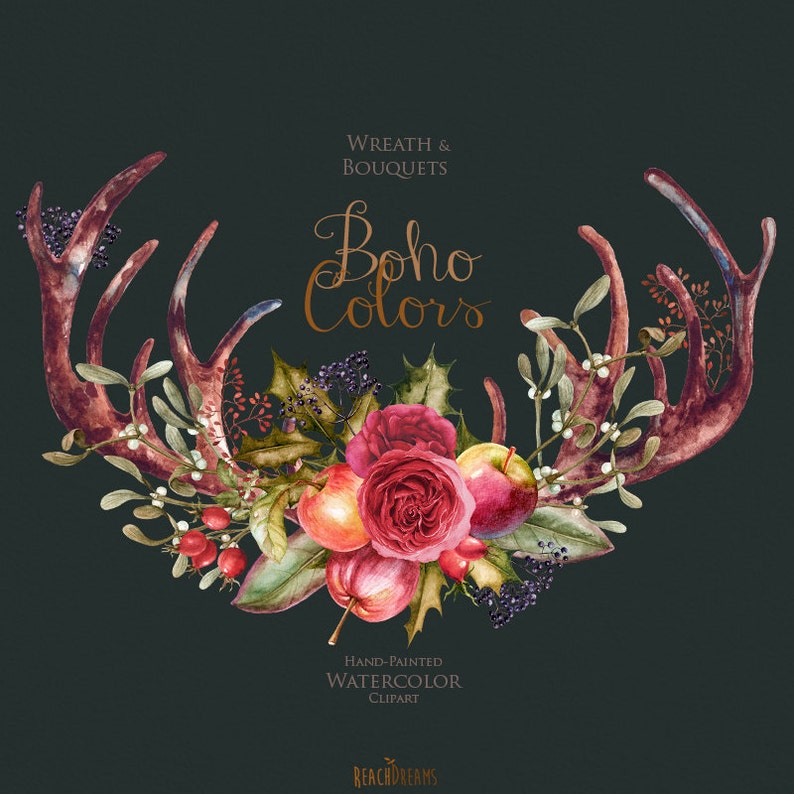 Watercolor Boho Clipart. Flowers Wreath and Bouquets. Wedding | Etsy UK