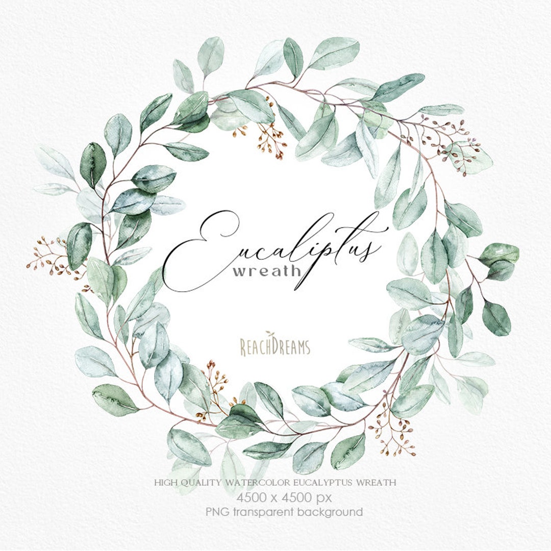 Eucalyptus Wreath Watercolor Greenery Eucalyptus Leaves Clipart ...