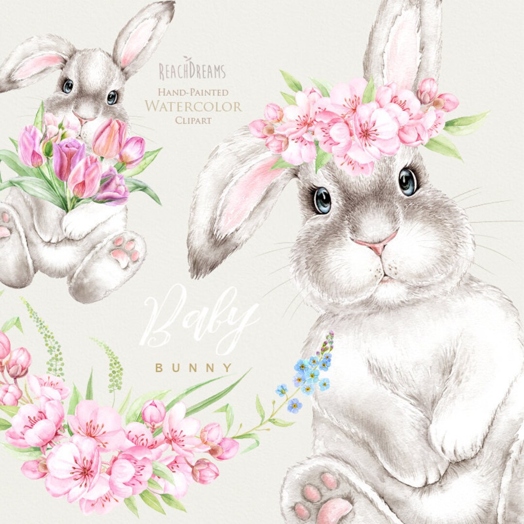 Watercolor Bunny. Little Animals Clipart, Rabbit, Babies Portrait ...