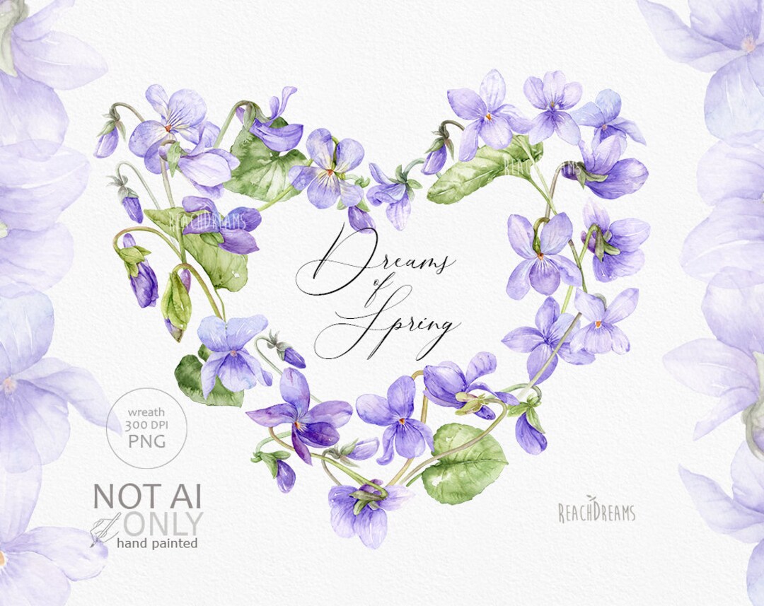 Violet Floral Clipart, Viola Spring Flowers, Heart Wreath, Spring ...
