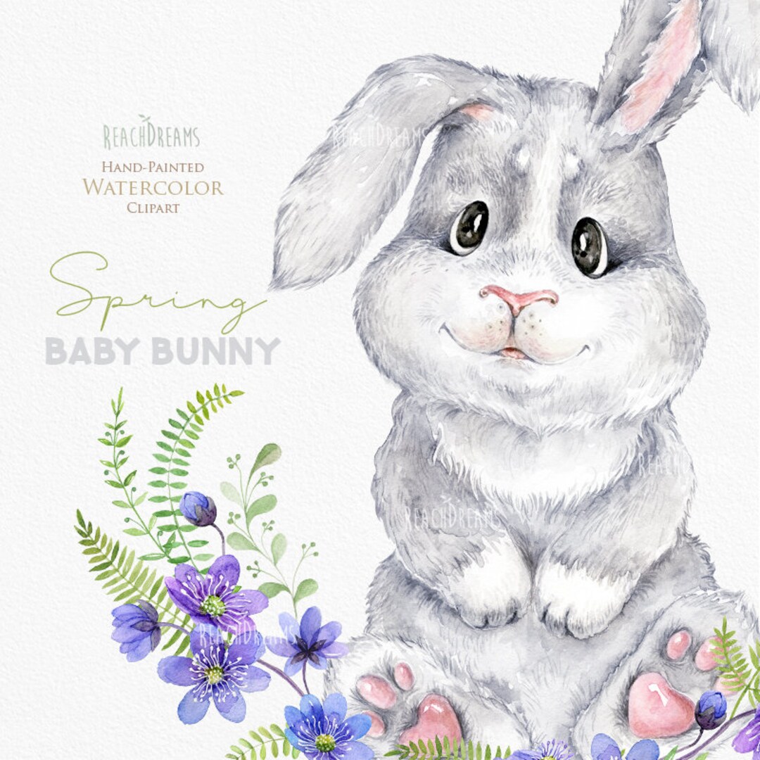 Watercolor Bunny. Little Animals Clipart, Rabbit, Babies Portrait ...