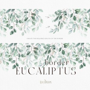 Border Watercolor, Eucalyptus Clipart, Green Tropical Leaves, Wedding ...