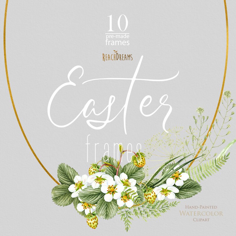 Easter Watercolor Clipart, Frames, Eggs, Floral, Feathers, Nest ...